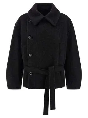 LEMAIRE Short Asymmetrical Bathrobe' Coat - Black