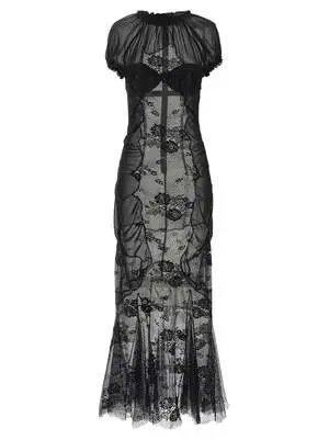 Attico Lace Tulle Dress - Black