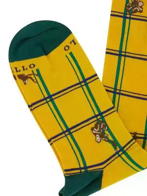 GALLO Check-pattern Monkey-motif Socks