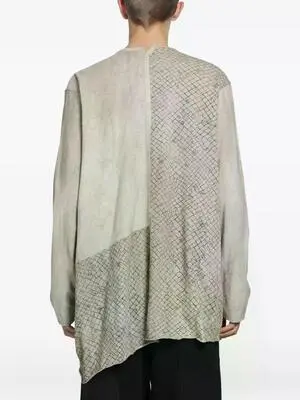 ZIGGY CHEN Screen-print V-neck Long-sleeve T-shirt - Neutrals