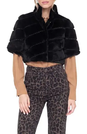 Gorski Genuine Shearling Diagonal Bolero With Cropped Sleeves - Black
