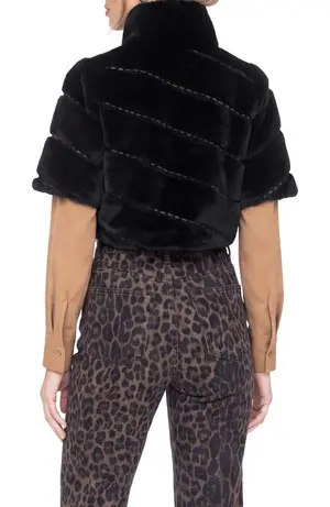 Gorski Genuine Shearling Diagonal Bolero With Cropped Sleeves - Black