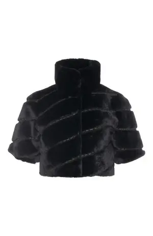 Gorski Genuine Shearling Diagonal Bolero With Cropped Sleeves - Black