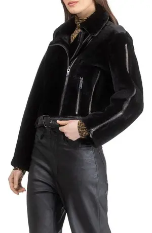 Gorski Genuine Shearling And Leather Moto Jacket