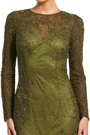 Mac Duggal Long Sleeve Embellished Evening Gown