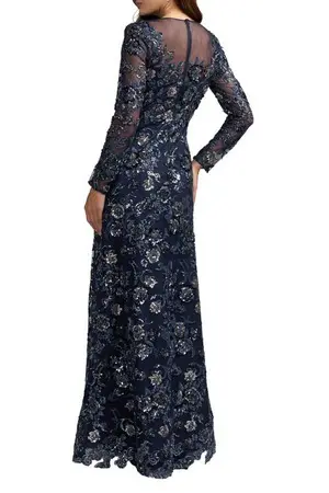 Mac Duggal Floral Embellished Mesh A-line Gown