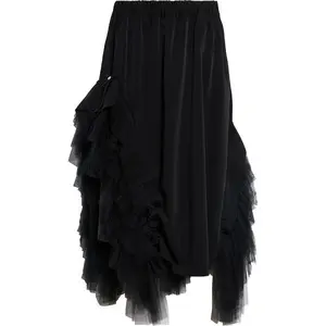 Noir Kei Ninomiya Ruffled Tulle And Grosgrain Midi Skirt - Black
