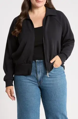 Caslon Scuba Sweatshirt Jacket - Black