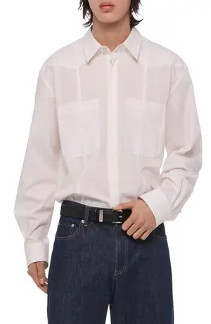 Helmut Lang Patch Relaxed Fit Cotton Button-up Shirt - White
