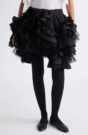 Noir Kei Ninomiya Ruffled Wool & Tulle Miniskirt - Black