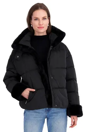 Tahari Montana Faux Shearling Trim Puffer Jacket