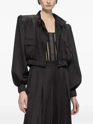 NISSA Oversized Cropped Viscose Jacket - Black