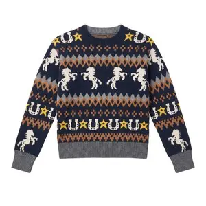 BRODIE CASHMERE Rodeo Fairisle Crew Navy - Blue