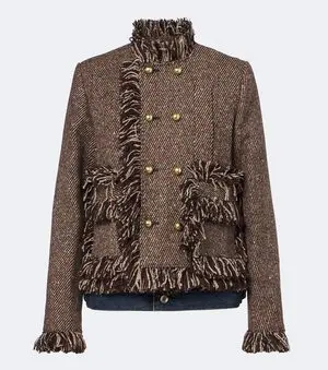 Sacai Fringed Tweed And Denim Jacket - Multicoloured