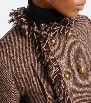 Sacai Fringed Tweed And Denim Jacket