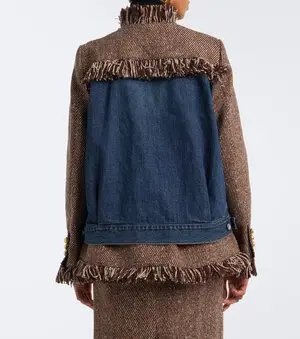 Sacai Fringed Tweed And Denim Jacket