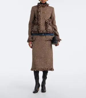 Sacai Fringed Tweed And Denim Jacket