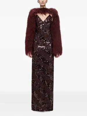 NISSA Sequin-embellished Backless Maxi Dress - Red