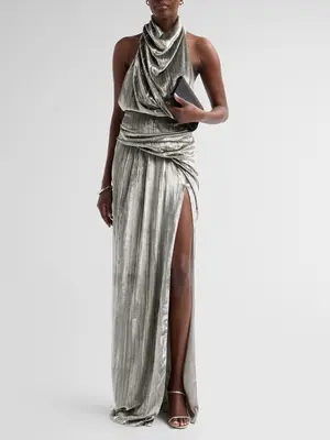 Prabal Gurung Draped Crushed Velvet Halter Gown