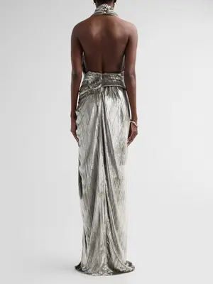 Prabal Gurung Draped Crushed Velvet Halter Gown