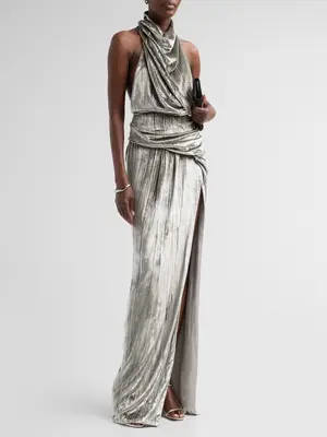 Prabal Gurung Draped Crushed Velvet Halter Gown