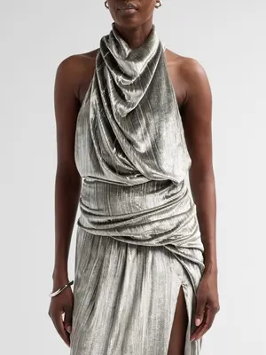 Prabal Gurung Draped Crushed Velvet Halter Gown
