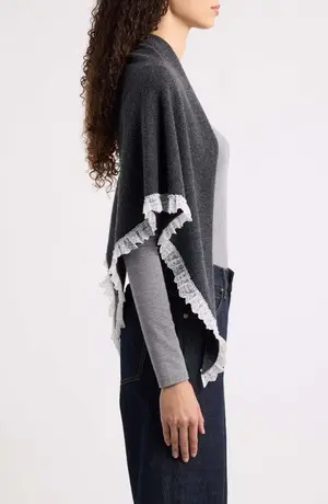 GANNI Lace Trim Triangular Xx-large Wool Scarf - Phantom