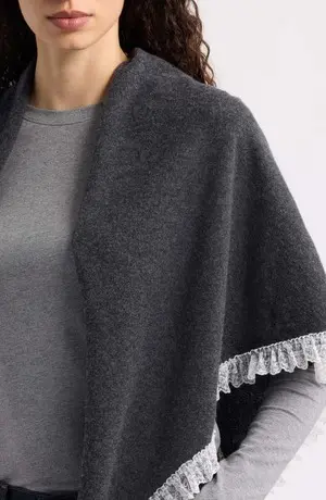 GANNI Lace Trim Triangular Xx-large Wool Scarf - Phantom
