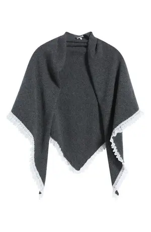 GANNI Lace Trim Triangular Xx-large Wool Scarf - Phantom