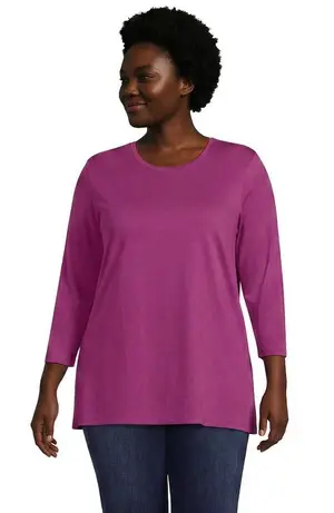 LANDS' END 3/4 Sleeve Supima Cotton Crewneck Tunic - Light Raspberry