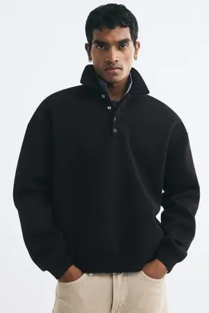 H&M Oversized Scuba Knit Polo Shirt - Black