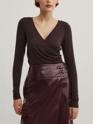 Witchery Wrap Jersey Top - Espresso