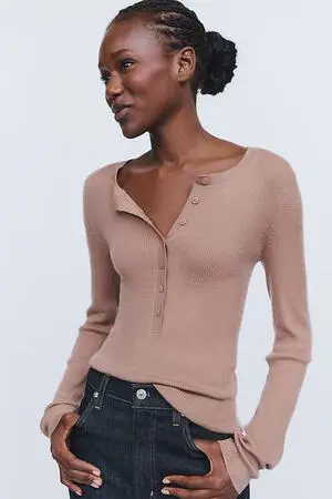 Anthropologie 100% Cashmere Henley Top Camel