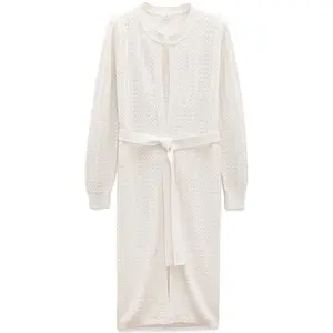 PERALUNA Zeyna Openwork Long Cardigan In Ecru - White