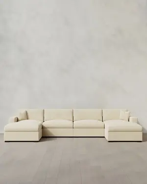 Quince Oasis 6-piece U Sectional In Performance Chenille Linen Blend Eggshell