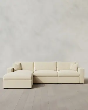 Quince Oasis 4-piece Chaise Sectional In Performance Chenille Linen Blend - Eggshell