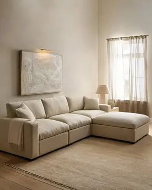 Quince Oasis 4-piece Chaise Sectional In Performance Chenille Linen Blend - Eggshell