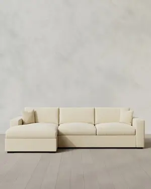 Quince Oasis Chaise Sectional In Performance Chenille Linen Blend - Eggshell