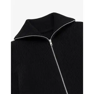 The Kooples Ribbed Zip-up Merino-wool Cardigan