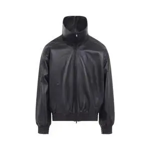 Balenciaga Leather High-collar Track Jacket - Black