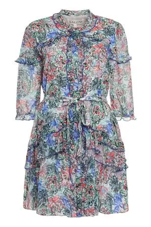 Saloni Floral Ruffled Mini Shirtdress In Silk