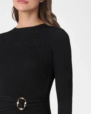 Shoshanna Pleated Rib Knit Midi Dress