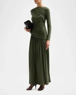 Acler Femme Fatale Stamford Draped Maxi Dress - Shadow Gre