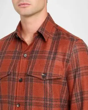 Isaia Apos;s Wool Plaid Overshirt