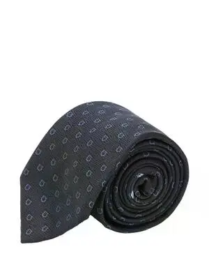 FERRAGAMO Gancini Silk Jacquard Tie - Black