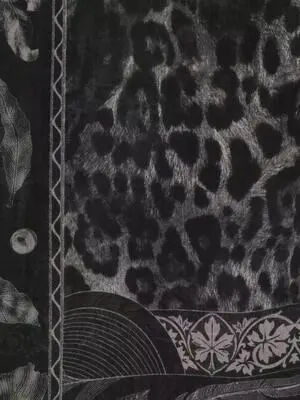 Just Cavalli Leopard-print Floral-motif Scarf - Black