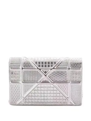 Dior Diorama Wallet On Chain Cannage Embossed Calfskin Clutch Bag - Silver