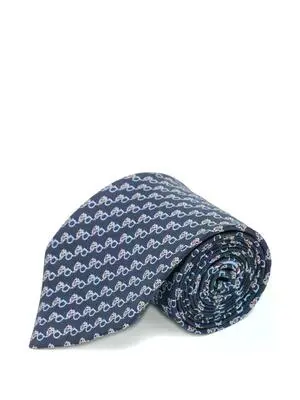 FERRAGAMO Gancini Owl-print Silk Tie - Blue
