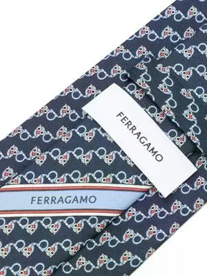 FERRAGAMO Owl Print Silk Gancini Tie - Blue