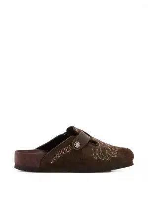 BIRKENSTOCK X Etro Boston Embroidered Buckle-fastening Sandals - Brown